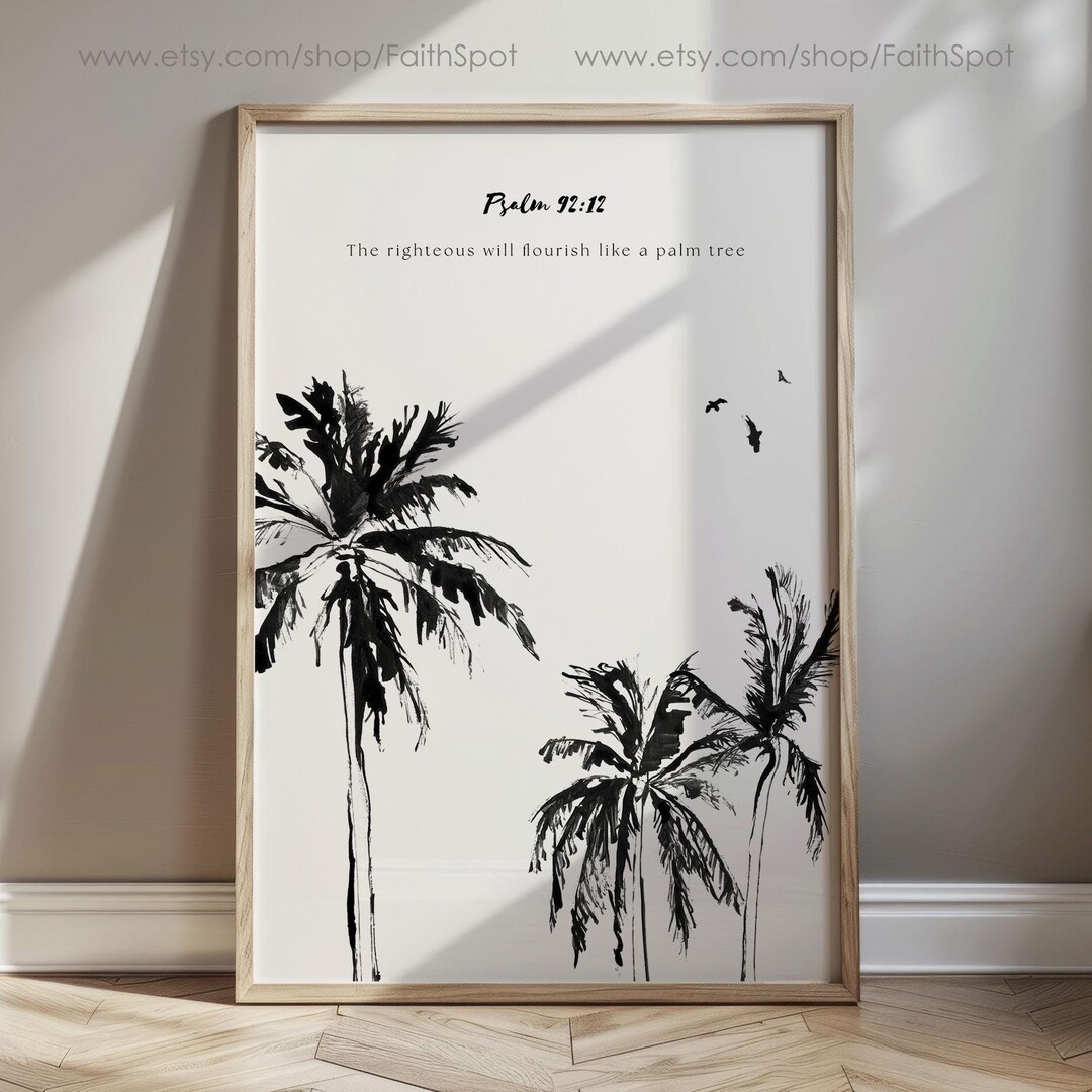 Modern Coastal Art Christian Palm Tree Print Tropical Wall Art With ...