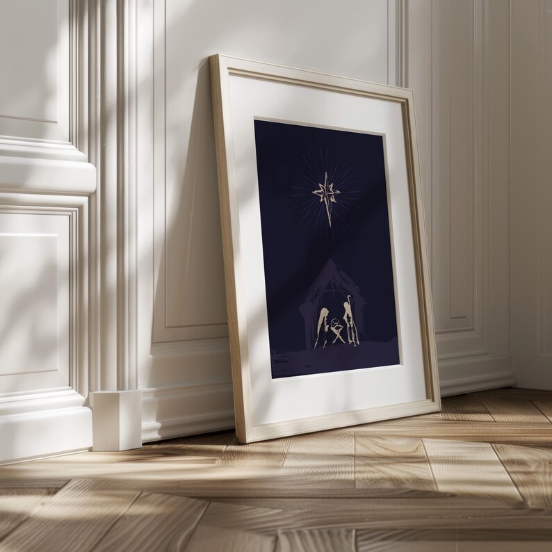Baby Jesus in Manger Nativity Scene Print, Holiday Decor, Modern and ...