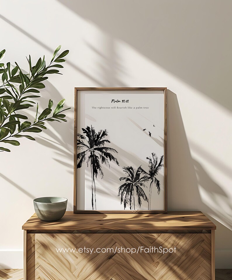 Modern Coastal Art Christian Palm Tree Print Tropical Wall Art With ...