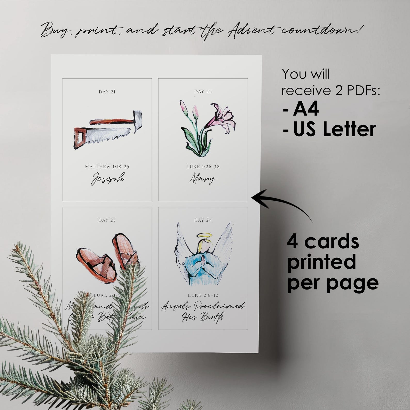 Jesse Tree Advent Cards: Nativity Christmas Countdown (digital Download ...