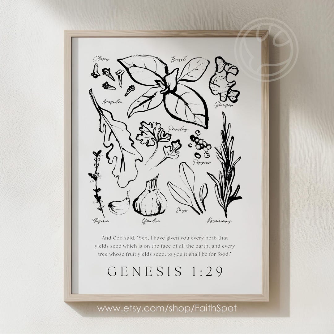 Herbs Print Christian Kitchen Wall Art Botanical Poster Genesis 1:29 ...
