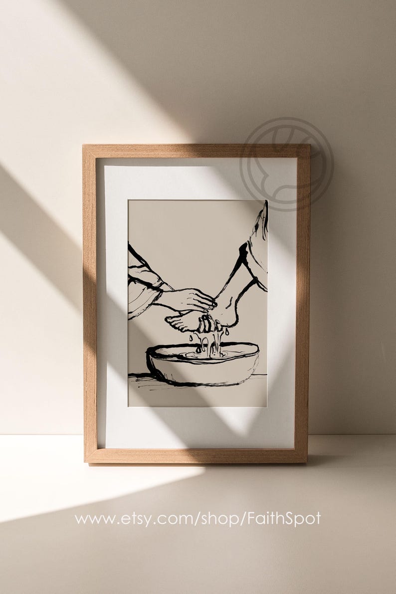 Jesus Washing Feet Bible Verse Artwork Maundy Thursday Easter Decor ...