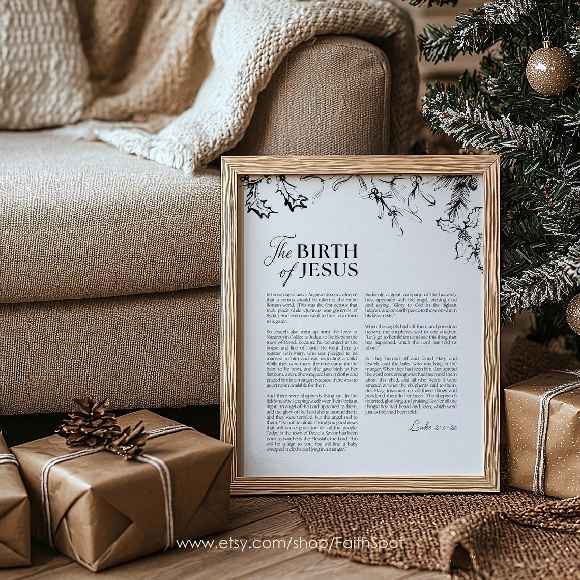 The Birth of Jesus Bible Verse Print Christmas Wall Decor Modern ...