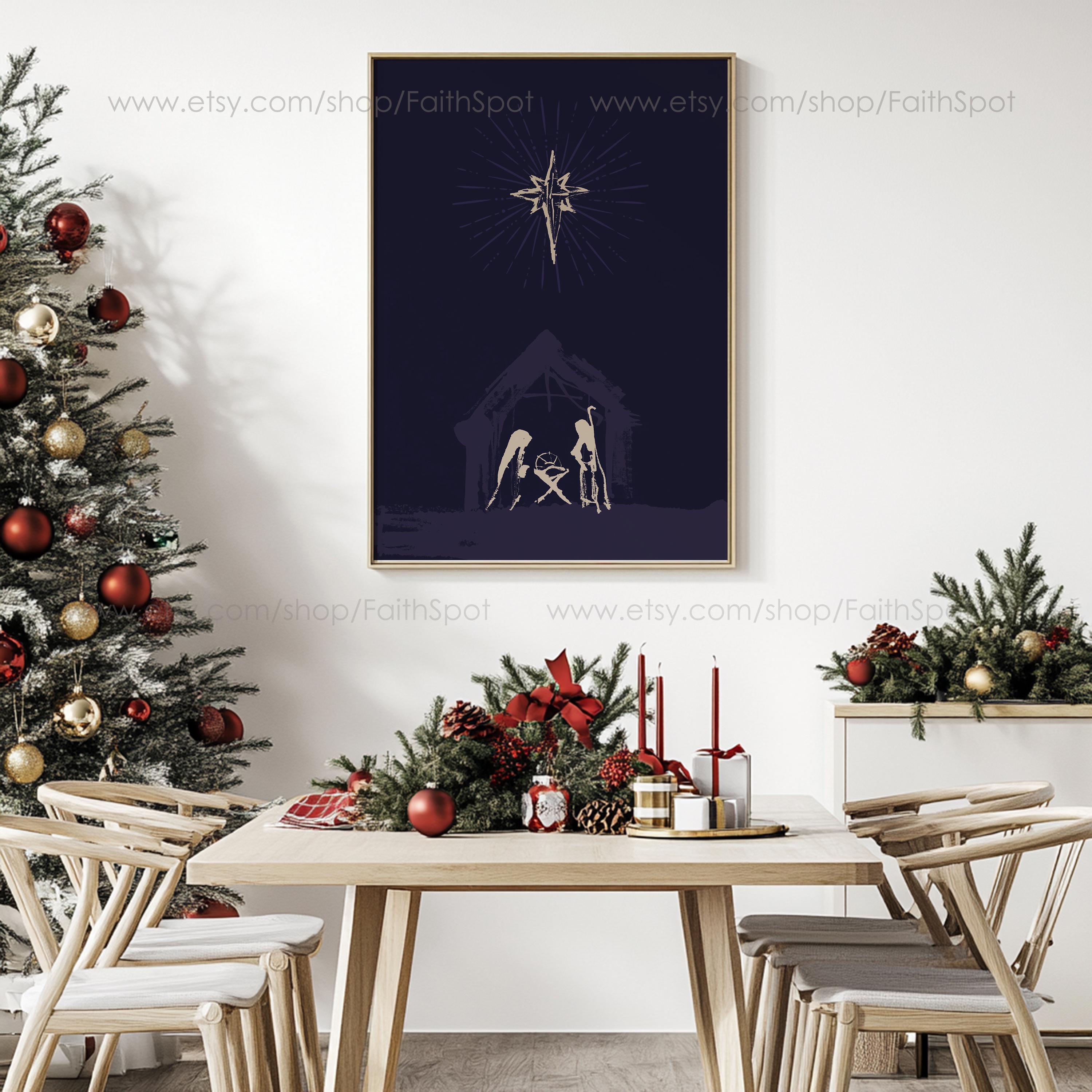 Baby Jesus in Manger Nativity Scene Print, Holiday Decor, Modern and ...