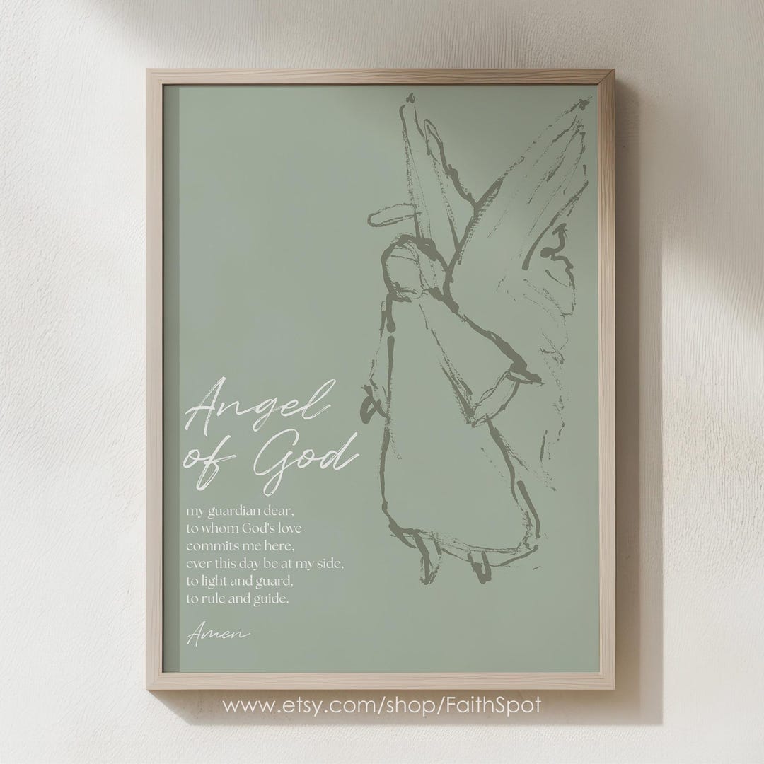 Angel of God Prayer Print: Sage Green Nursery Wall Art (digital ...