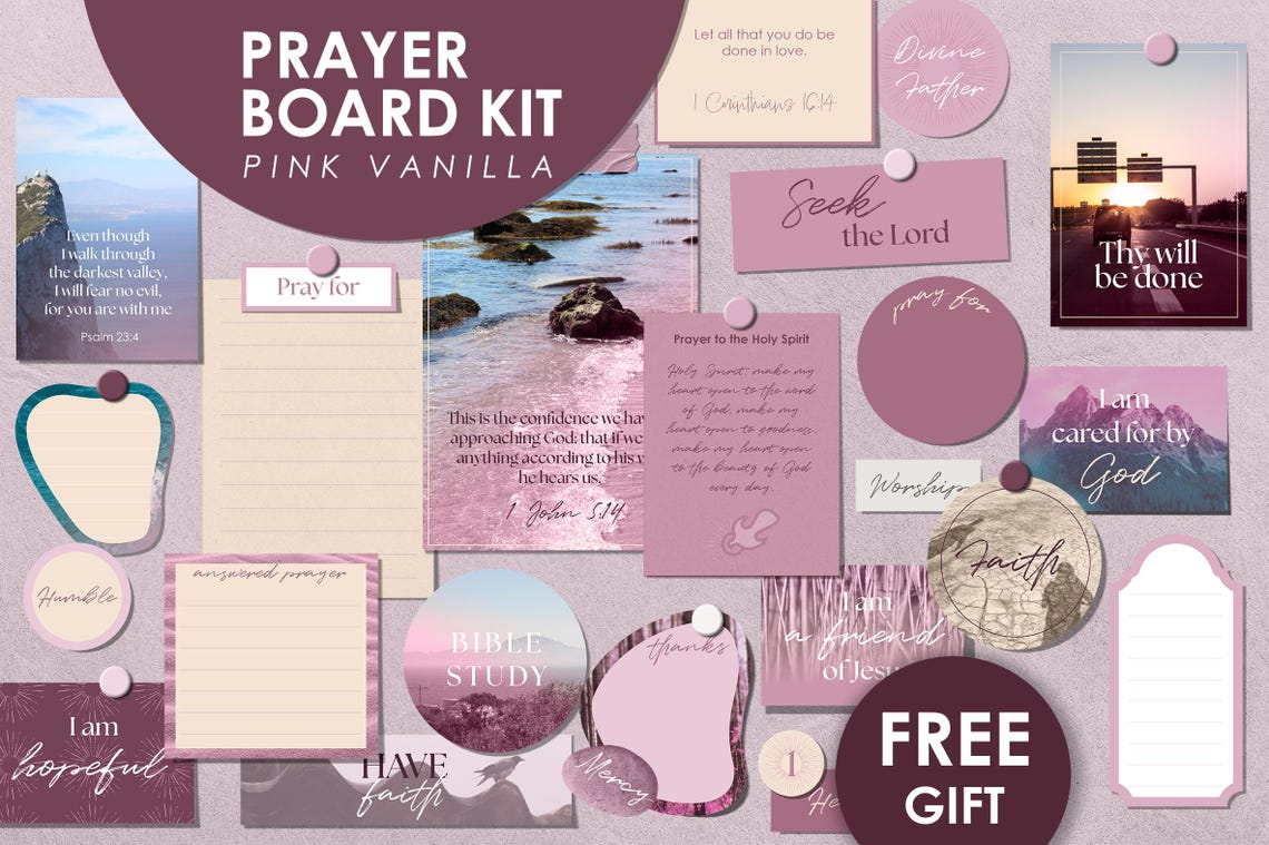 Prayer Board Kit Pink Vanilla, Aesthetic Modern Christian Collage ...