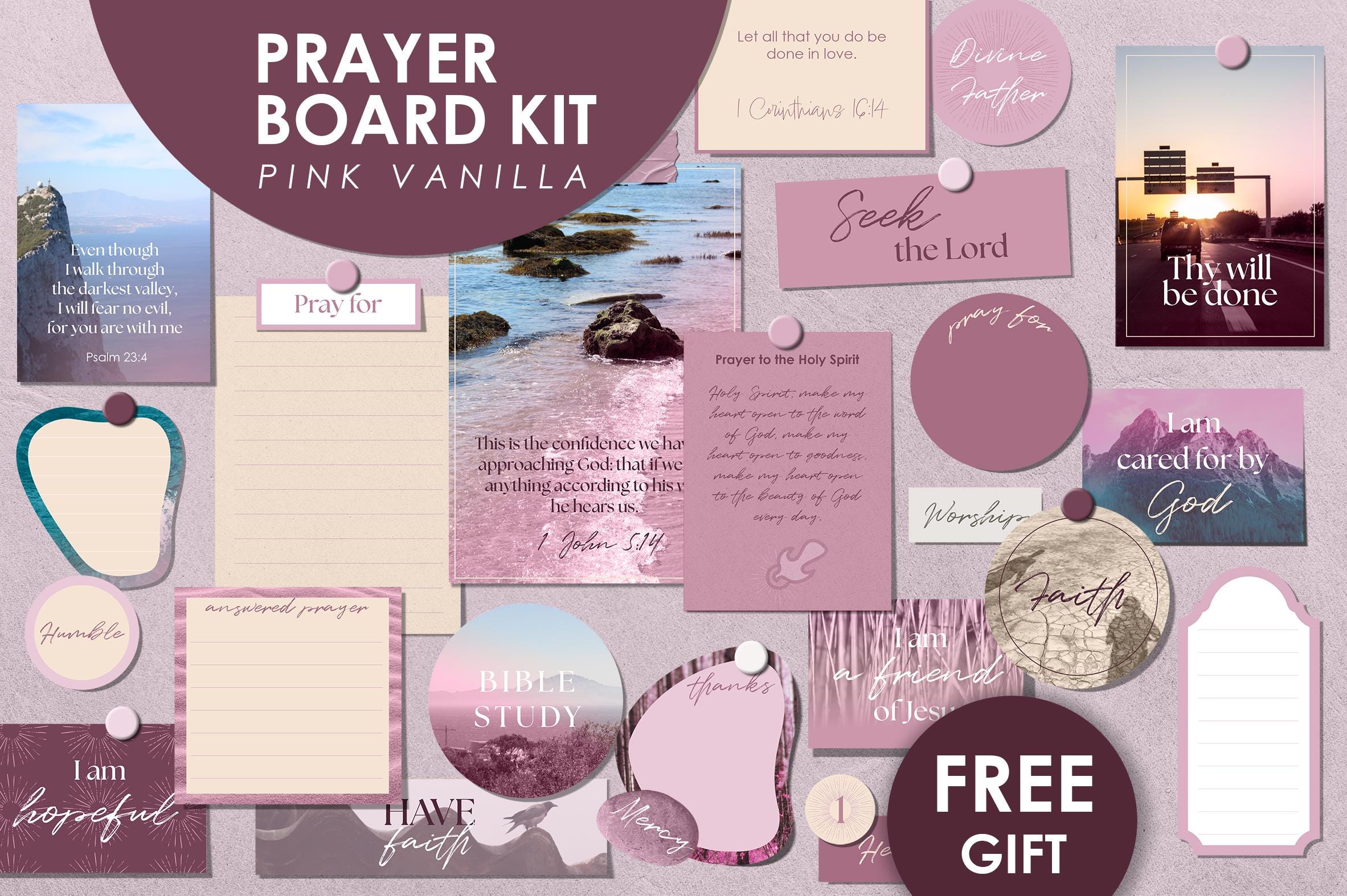 Prayer Board Kit in Pink Vanilla, Aesthetic Modern Christian Collage ...