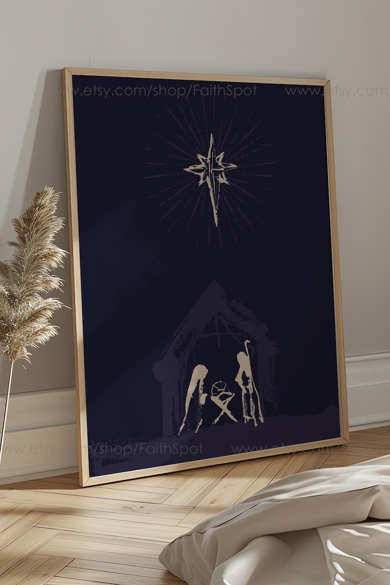 Baby Jesus in Manger Nativity Scene Print, Holiday Decor, Modern and ...