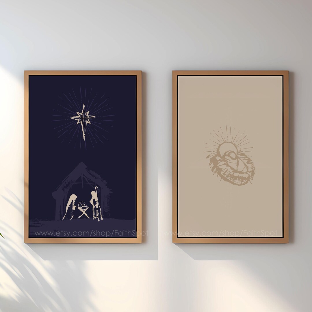 Minimalist Nativity Scene Set of 2 Prints, Christian Holiday Decor ...