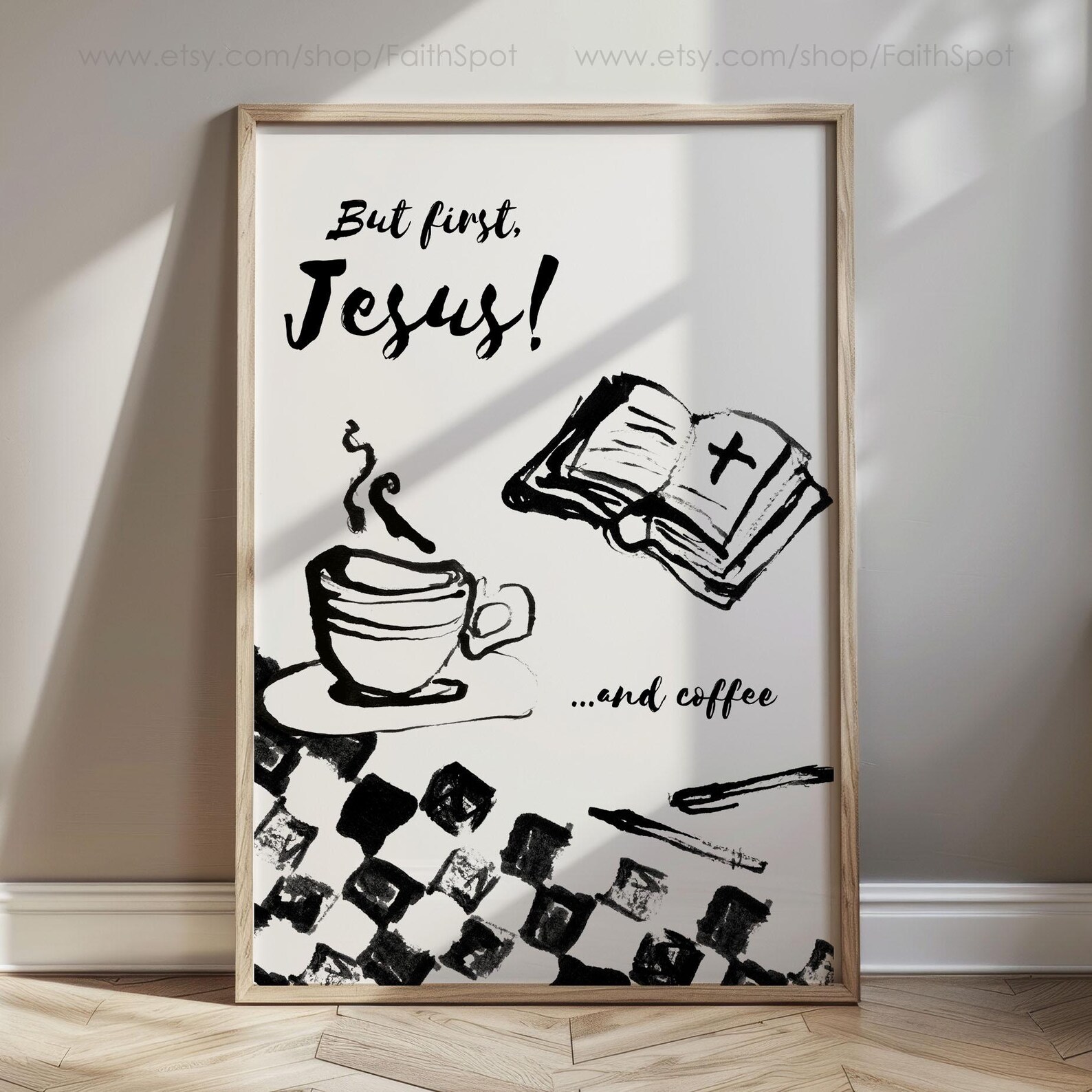 But First Jesus and Coffee, Retro Kitchen Art Coffee Lover Gift Dining ...
