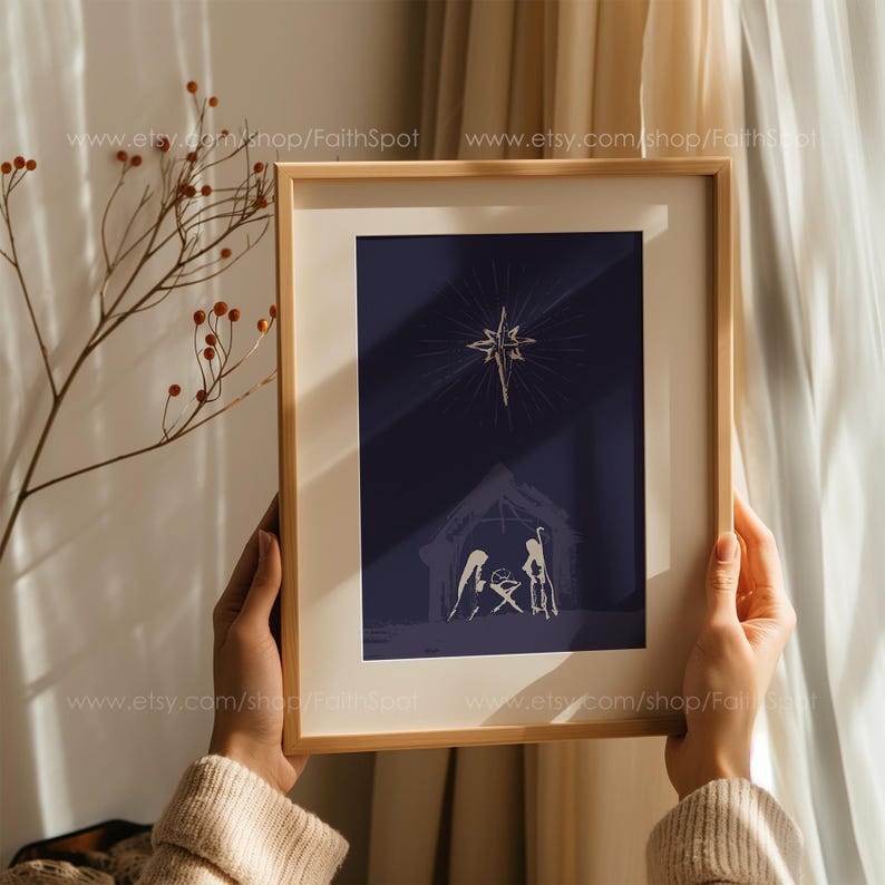 Minimalist Nativity Scene Set of 2 Prints, Christian Holiday Decor ...