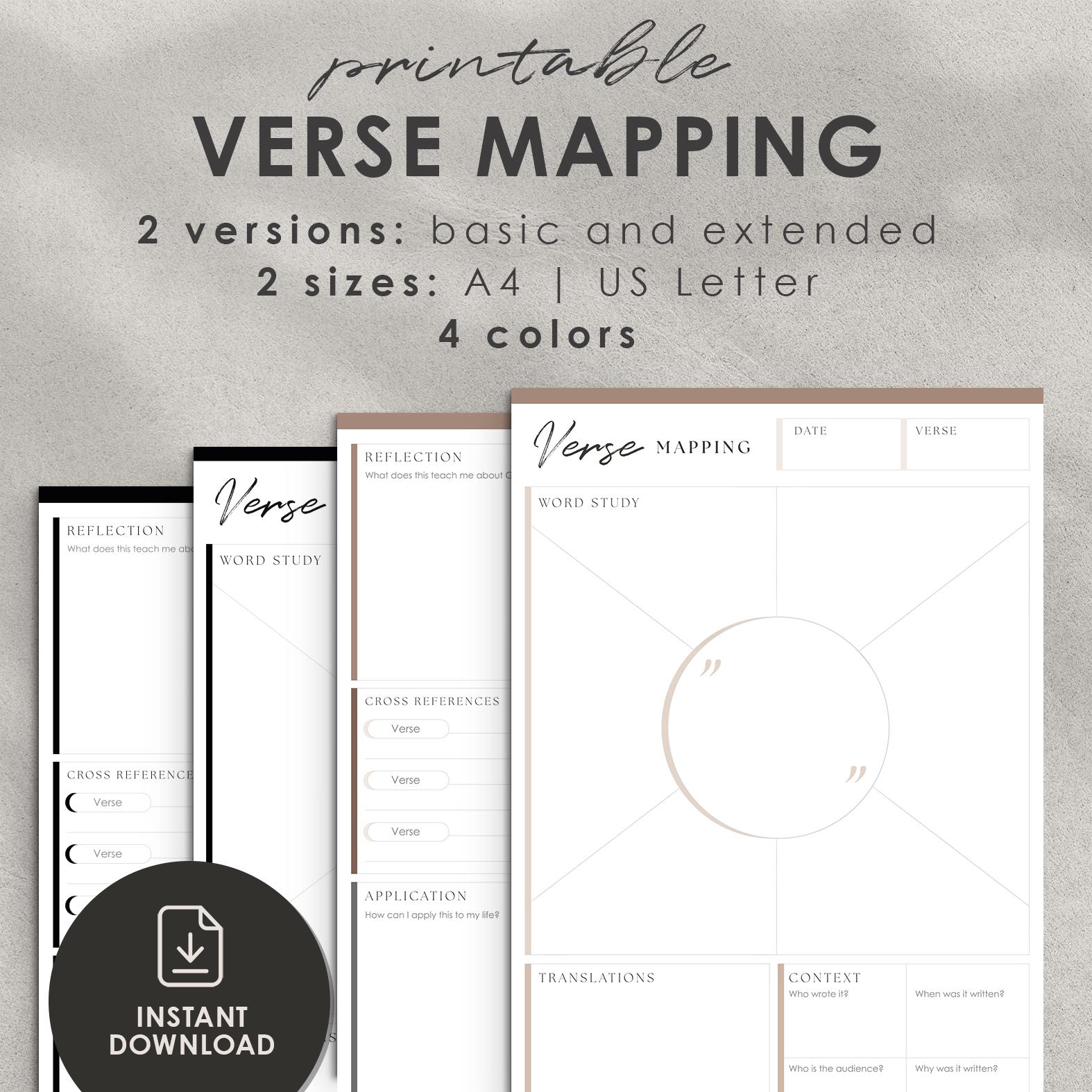 Verse Mapping Template for Bible Study, Printable and Digital A4 US ...