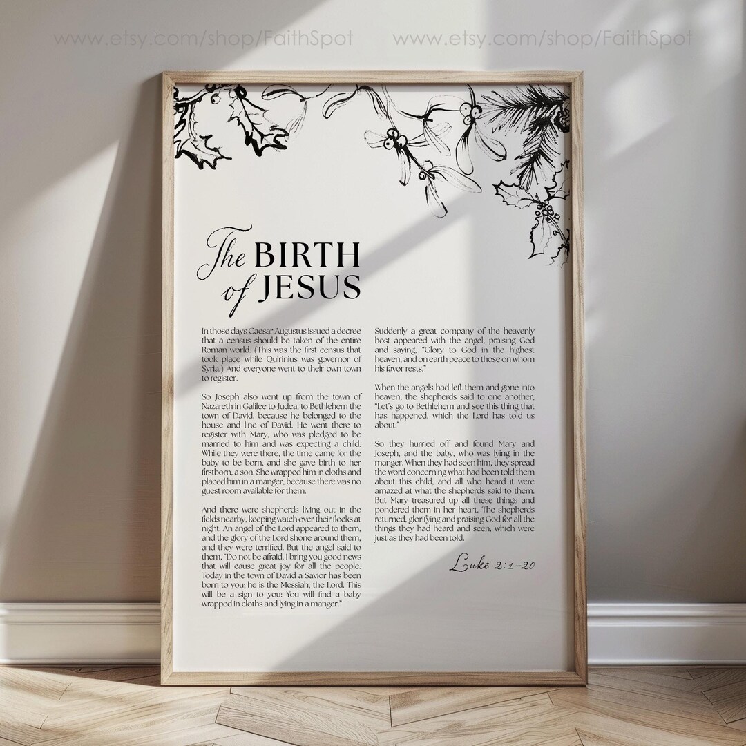 The Birth of Jesus Bible Verse Print Christmas Wall Decor Modern ...
