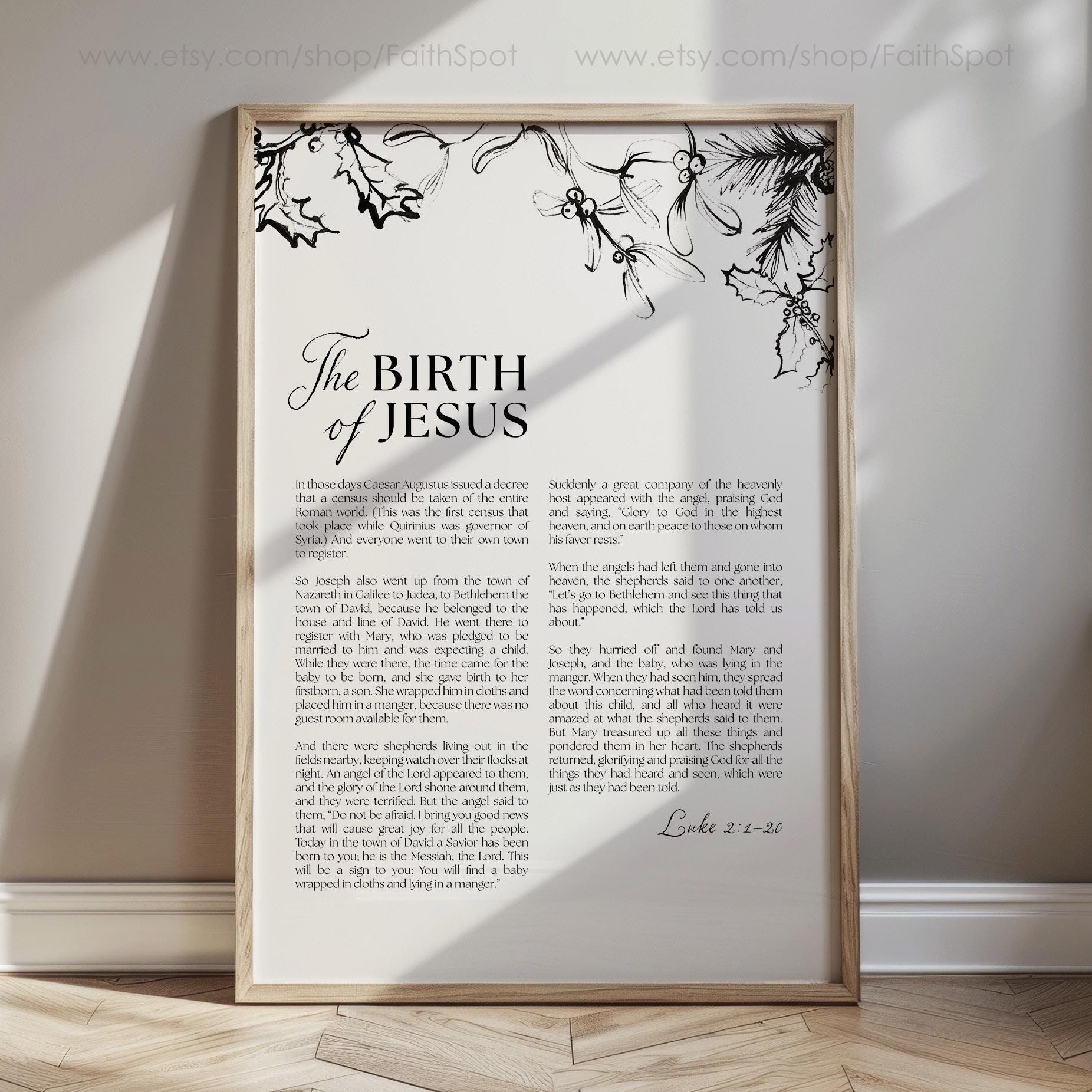 The Birth of Jesus Bible Verse Print Christmas Wall Decor Modern ...