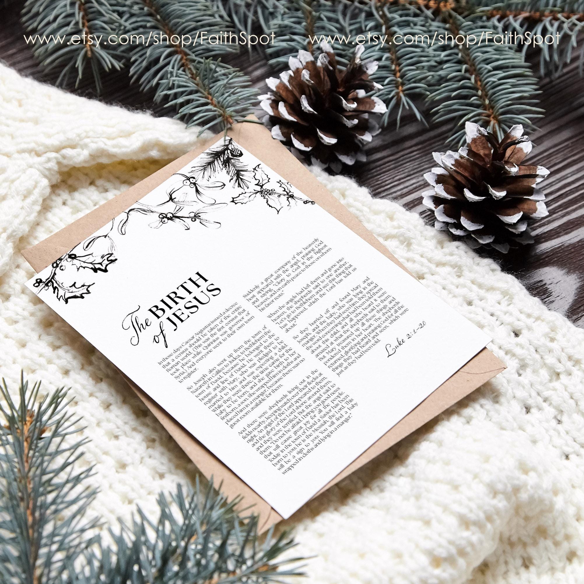 The Birth of Jesus Bible Verse Print Christmas Wall Decor Modern ...