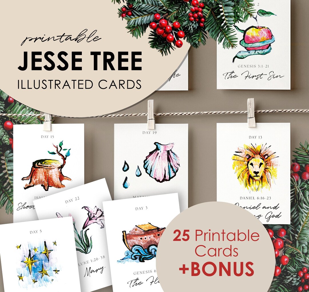 Jesse Tree Advent Cards: Nativity Christmas Countdown (digital Download ...