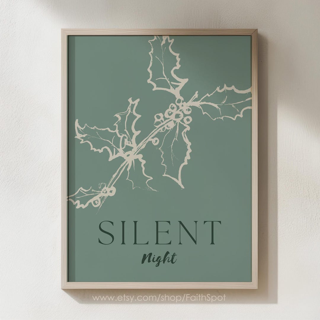 Silent Night Print Vintage Wall Art Christmas Winter Decor Sage Green ...