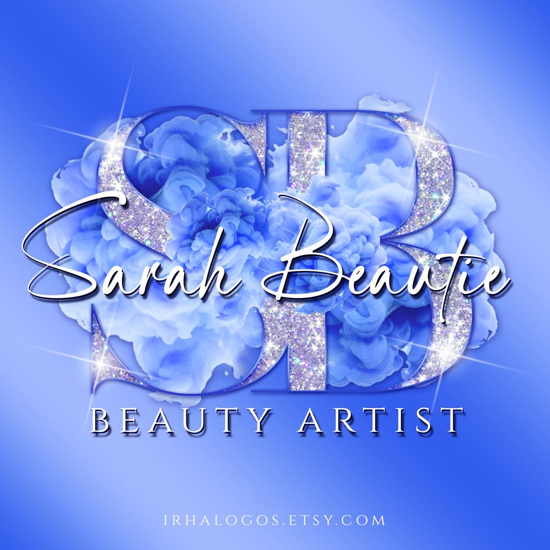 Elegant Sky Blue Silver Glitter Logo, Smoke Logo, Beauty Logo, Makeup Logo, Boutique Logo, Hair ...