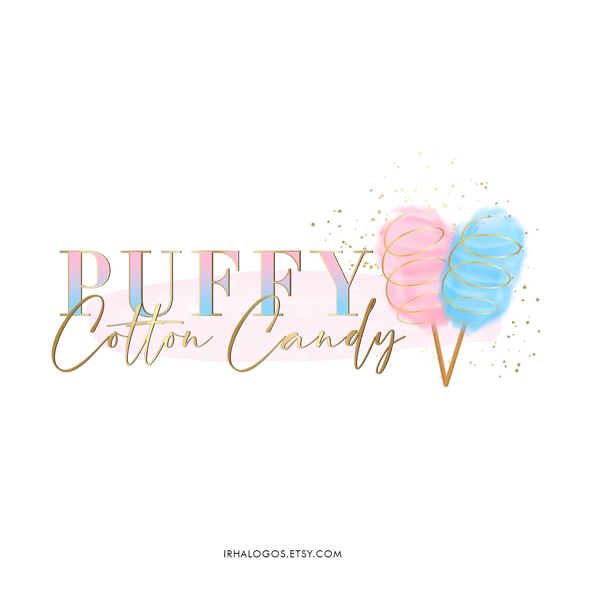 Cotton Candy Logo, Watercolor Premade Logo, Vector Cotton Candy Cute ...