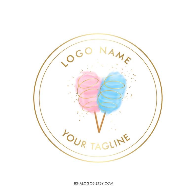 Cotton Candy Logo, Watercolor Premade Logo, Vector Cotton Candy Cute ...