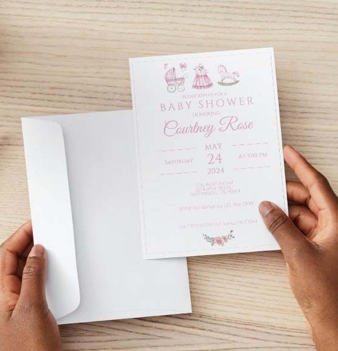 Girl Baby Shower Invitation, Vintage Baby Shower Invitations, Pink Baby ...