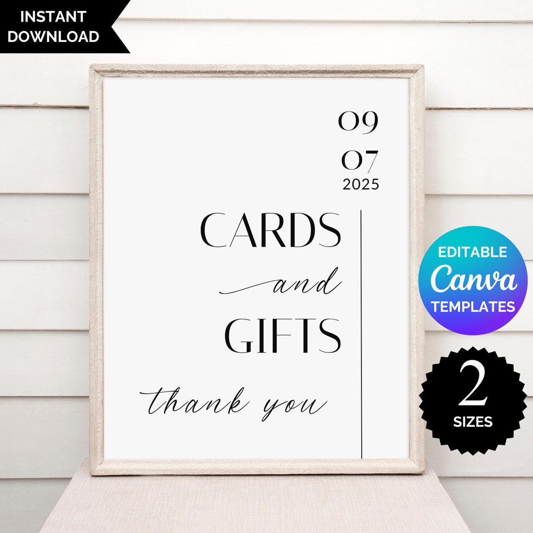 Cards and Gifts Sign Template Modern Minimalist Wedding Signage Instant ...