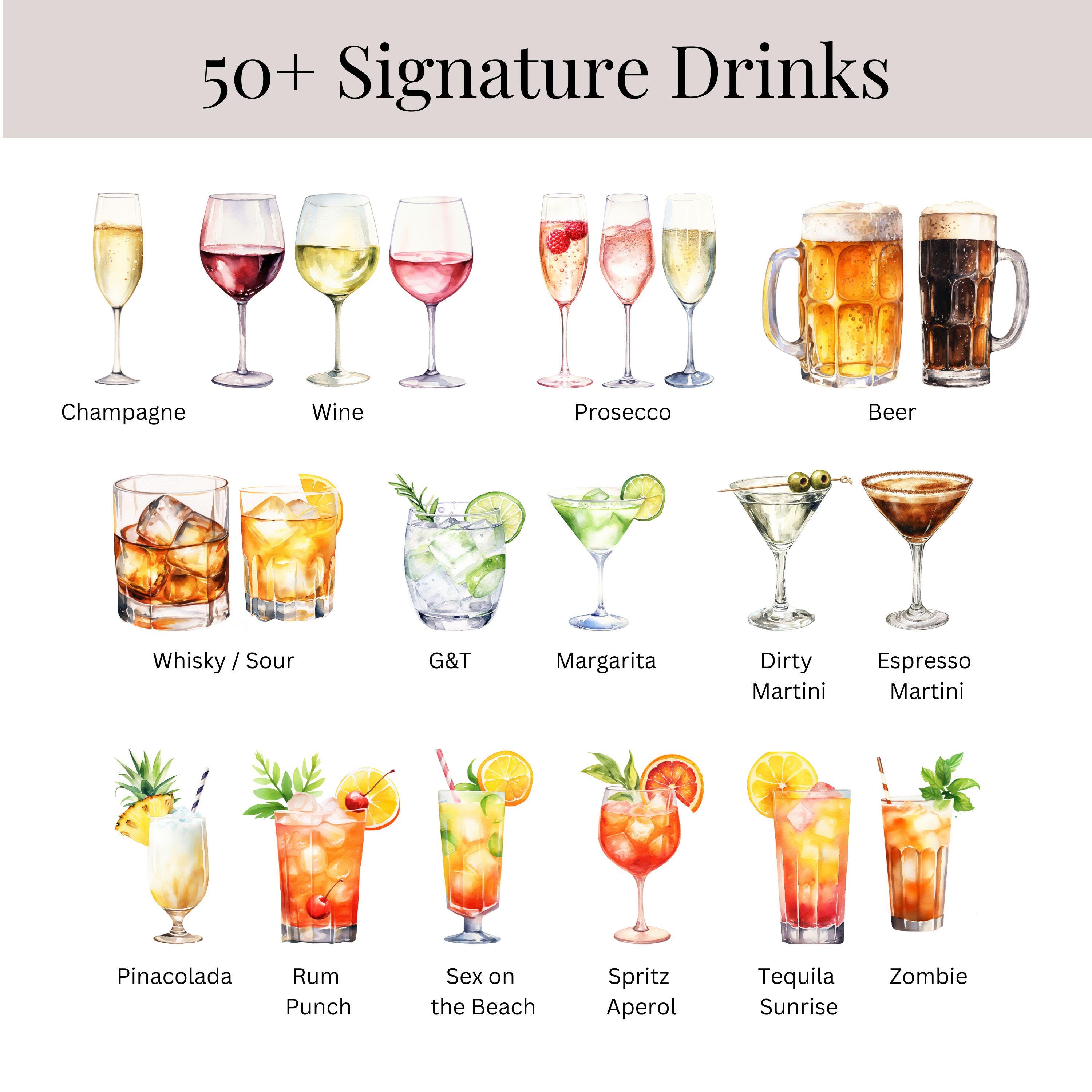 Signature Drinks Sign Template Wedding Bar Menu Unique Custom Cocktail ...