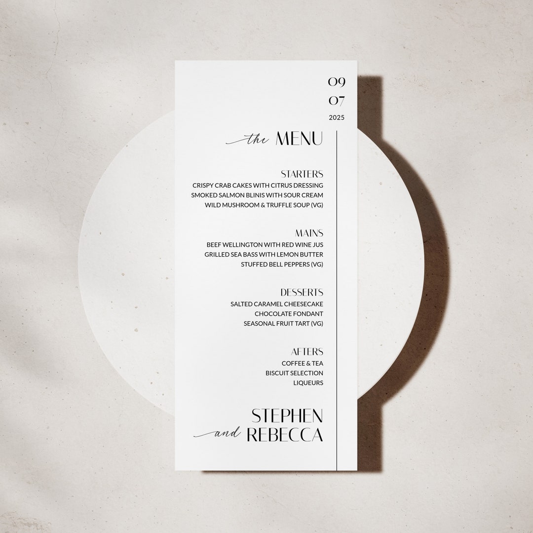 Modern Minimalist Wedding Menu Instant Download Wedding Menu Printable ...
