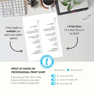 Modern Minimalist Wedding Menu Instant Download Wedding Menu Printable ...