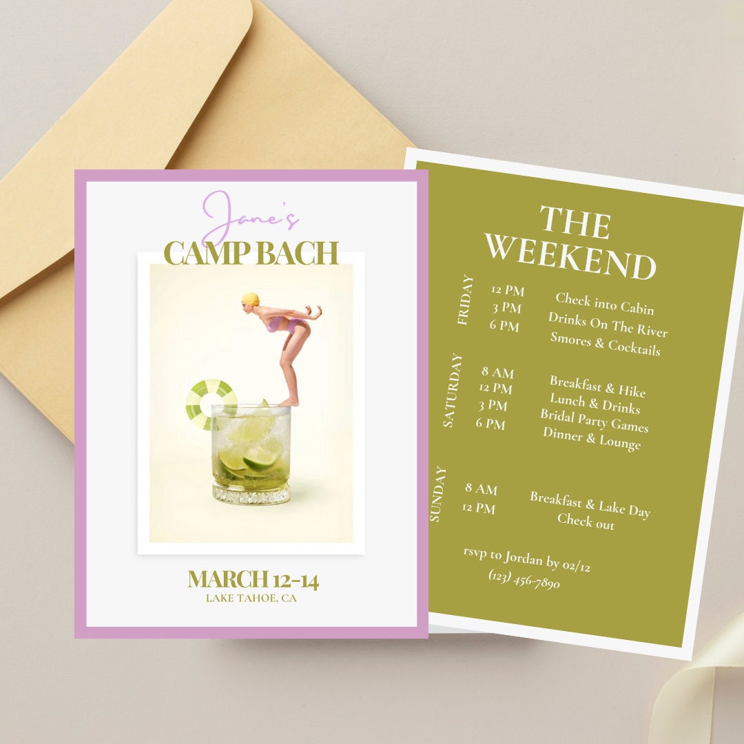 Editable & Printable Camp Bach Bachelorette Invitation, Retro/vintage ...