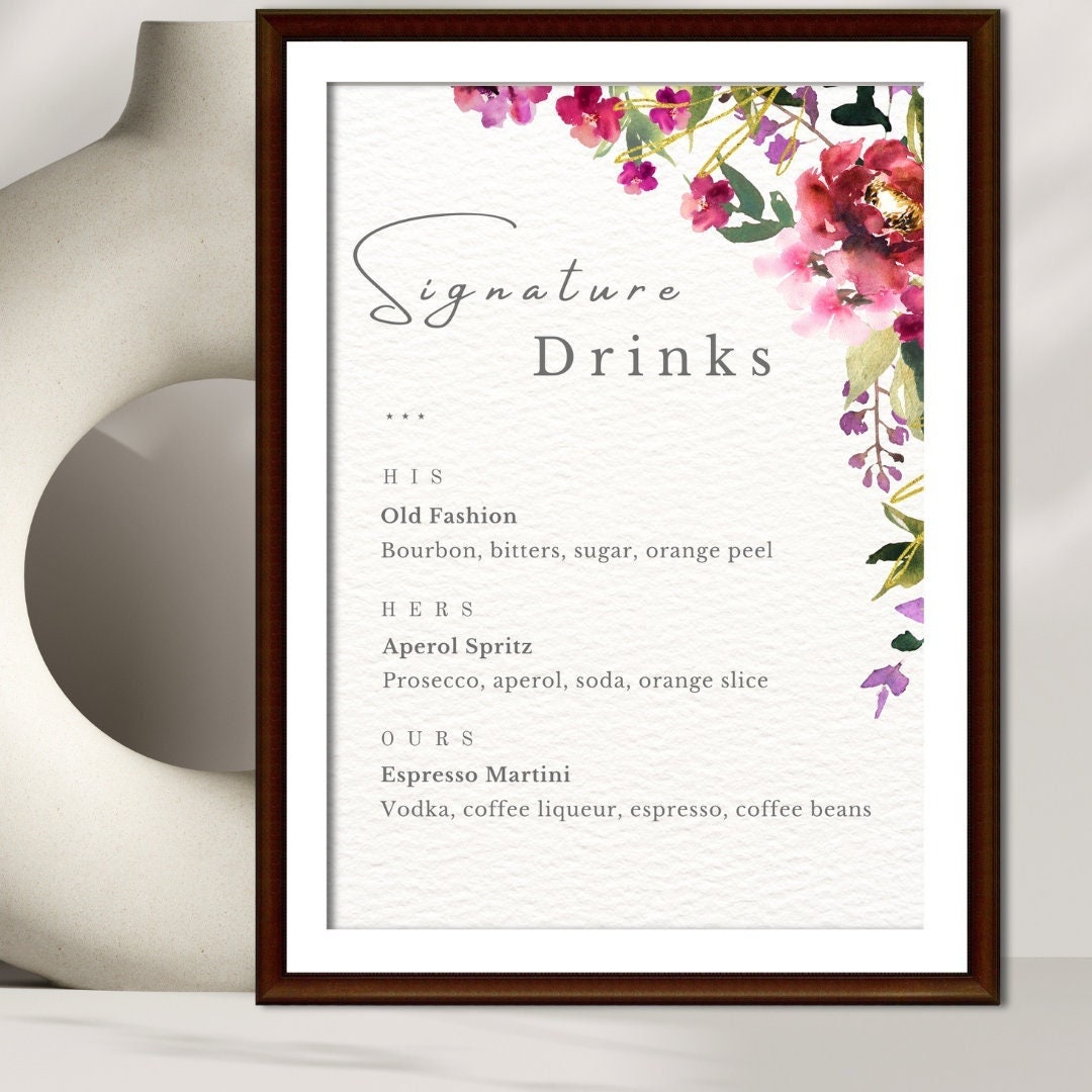 Editable and Printable Drinks Menu, Digital Invite, Signature Drinks ...