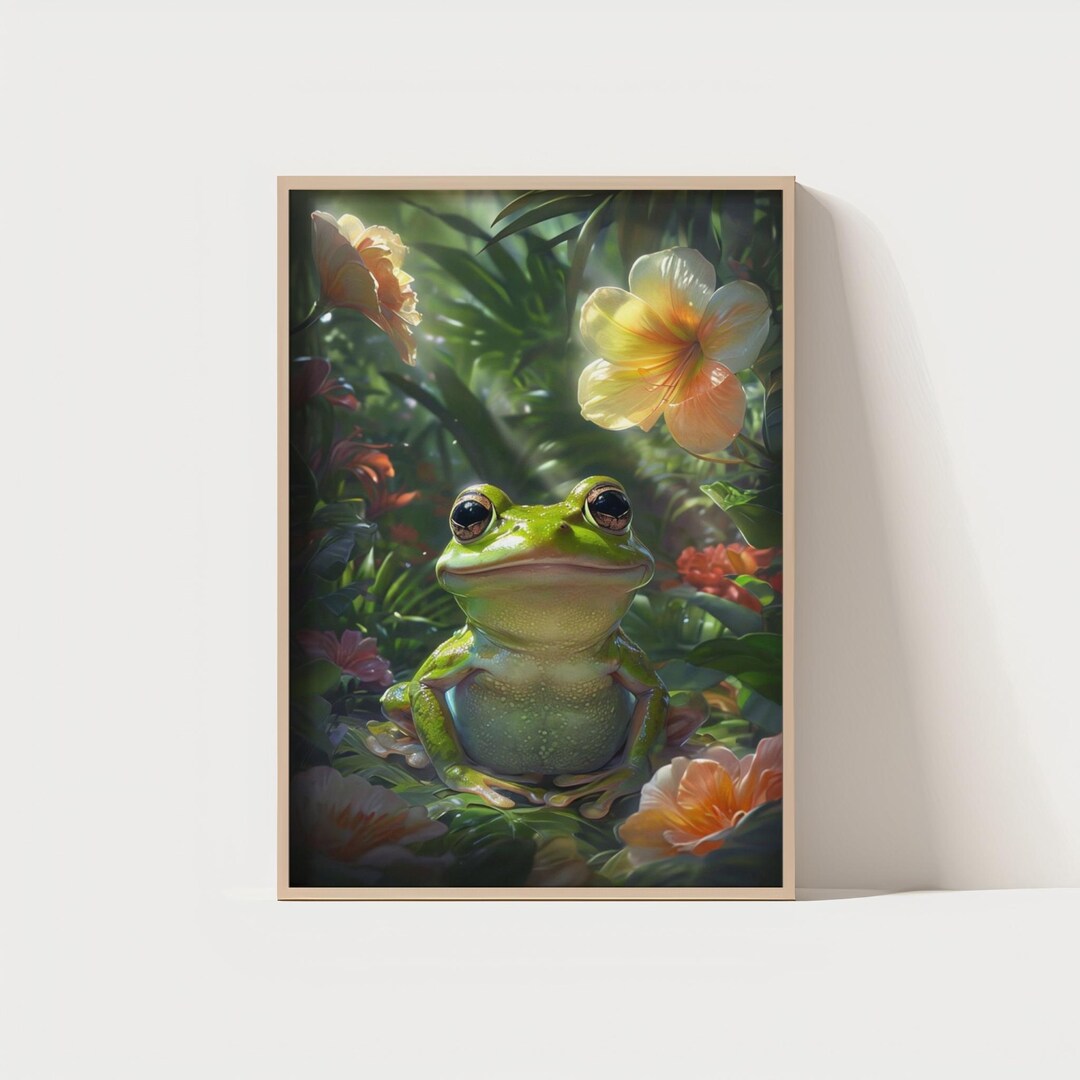 Baby Frog Poster | Whimsical Frog With Flower | Aesthetic Wall Art ...