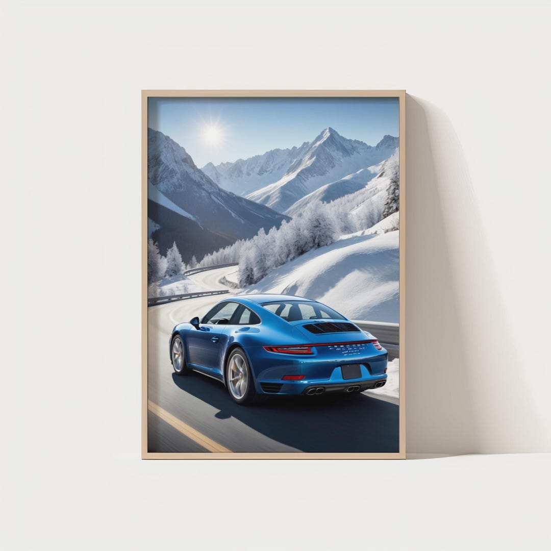Porsche 911 Carrera Poster | Stunning Blue Car on Mountain Road ...