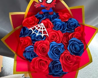 Spiderman Bouquet, Boyfriend Flowers, Ribbon Rose Bouquet, Eternal ...