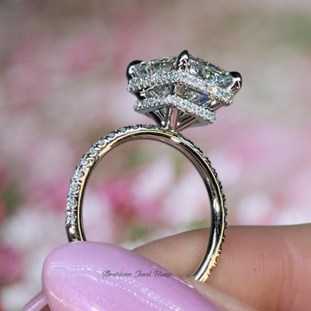 Double Hidden Halo Radiant Cut Solitaire Engagement Ring 2.50 Ct ...