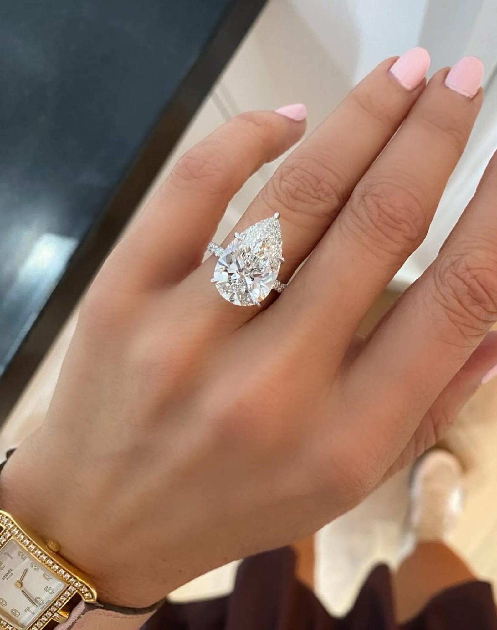 6 Carat Pear Shaped Ring Hidden Halo Pear Engagement Ring, 14K Solid ...