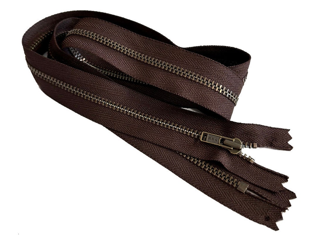 YKK 3 4 36 Antique Brass With Auto Pull Light Weight Metal Non-separating Dress Zipper Made in ...