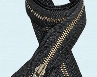 YKK Metal Zippers With Antique Brass Finish and DHR Wire Style Pull 5 Pieces Black 580 Available ...