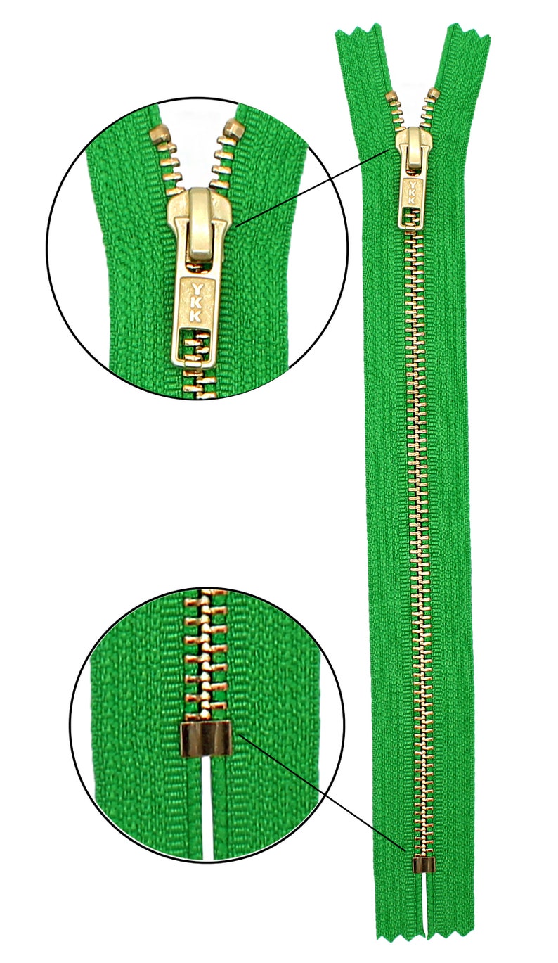 YKK #5 Brass Metal Zipper – Medium Weight, Closed Bottom (7 or 9 Inch ...