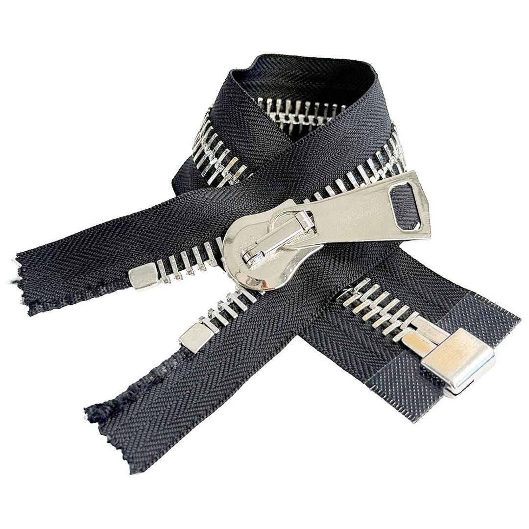 Black #15 Heavy Duty Zipper – Shiny Nickel Metal, Separating Jacket ...