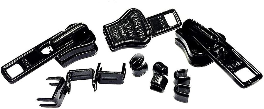YKK #8 Vislon Zipper Repair Kit – 3 Black Sliders &6 Top Stops and 3 ...