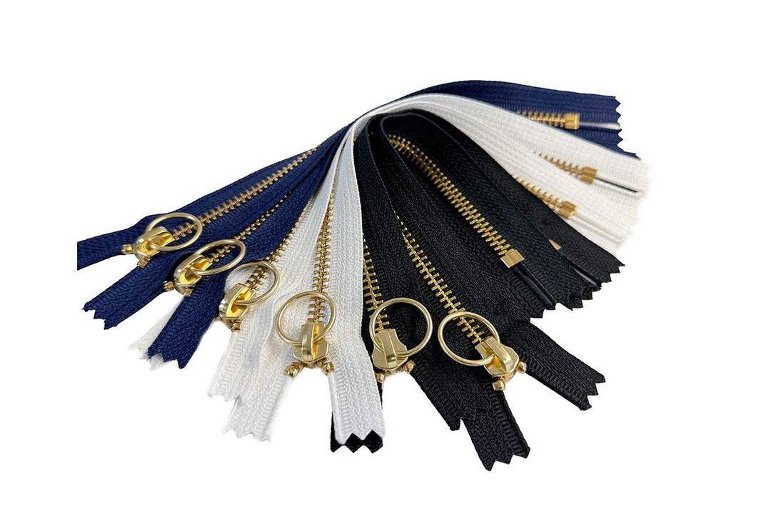 Sale 6pcs YKK5 8 Golden Brass With Notch Ring 12mm Pull Non-lock Slider Fancy Metal Zipper ...