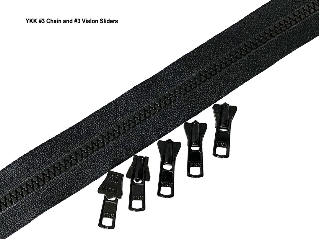 Ykk Black VISLON Plastic Zippers Chain With Pulls / Stoppers for DIY ...