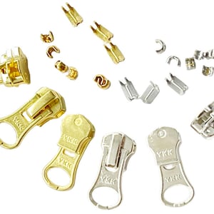 YKK #5 Zipper Repair Kit –DA8LH Metal Zipper Slider, Top/bottom Stops ...