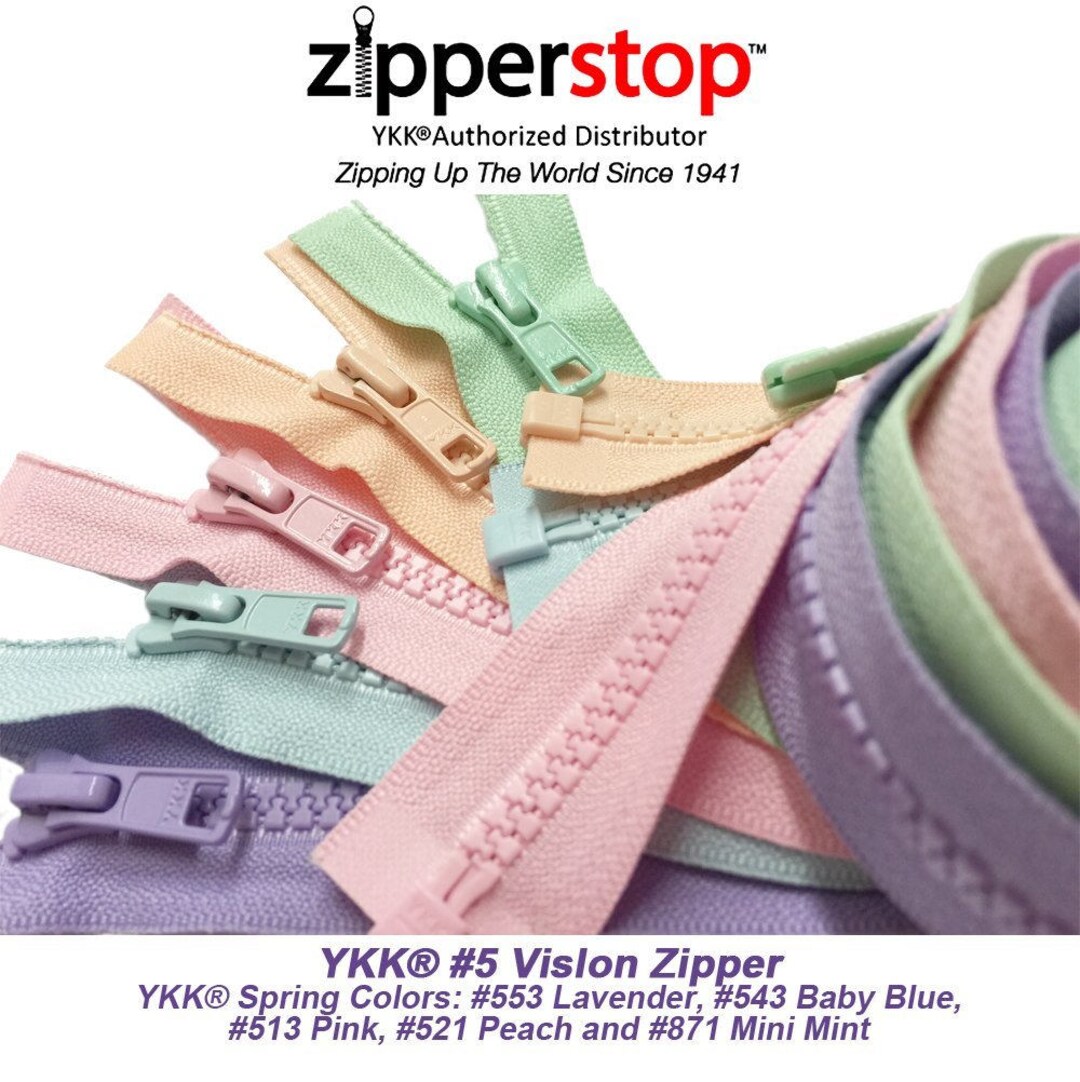 5 Assorted Colors Sport YKK® #5 Vislon Jacket Zipper Medium Weight ...