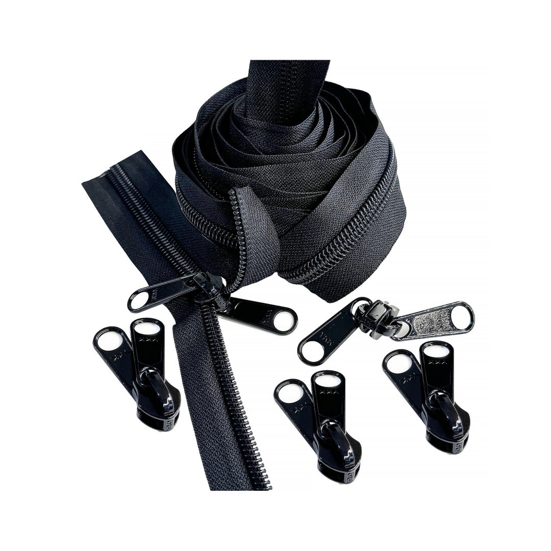 YKK #10 Black Nylon Coil Zipper – 5 Yards With 5 Reversible Long Pull ...