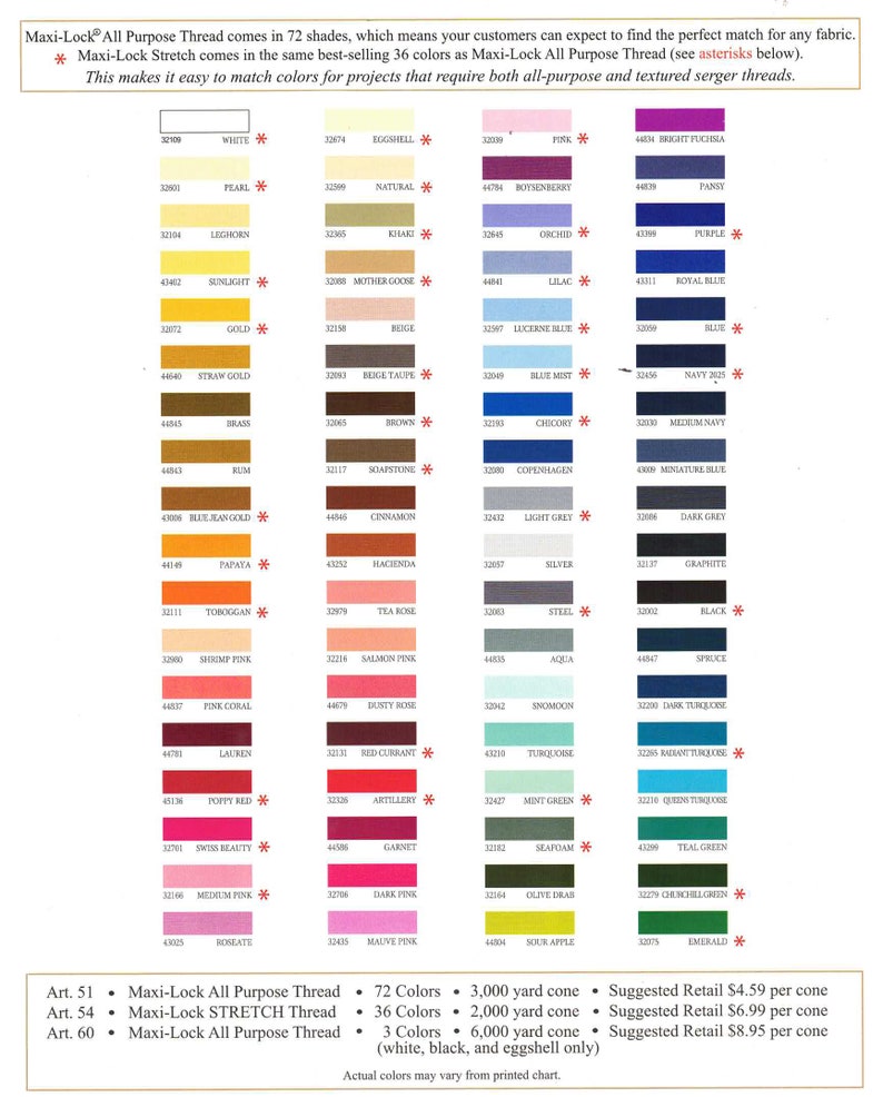 MAXI LOCK All Purpose Serger Thread 3000 Yards Every Color - Etsy