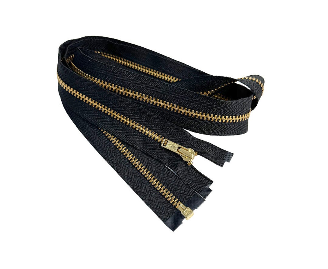 YKK #3 4" - 36" Brass With Auto Pull Light Weight Metal Jacket Zipper Separating Made in the ...