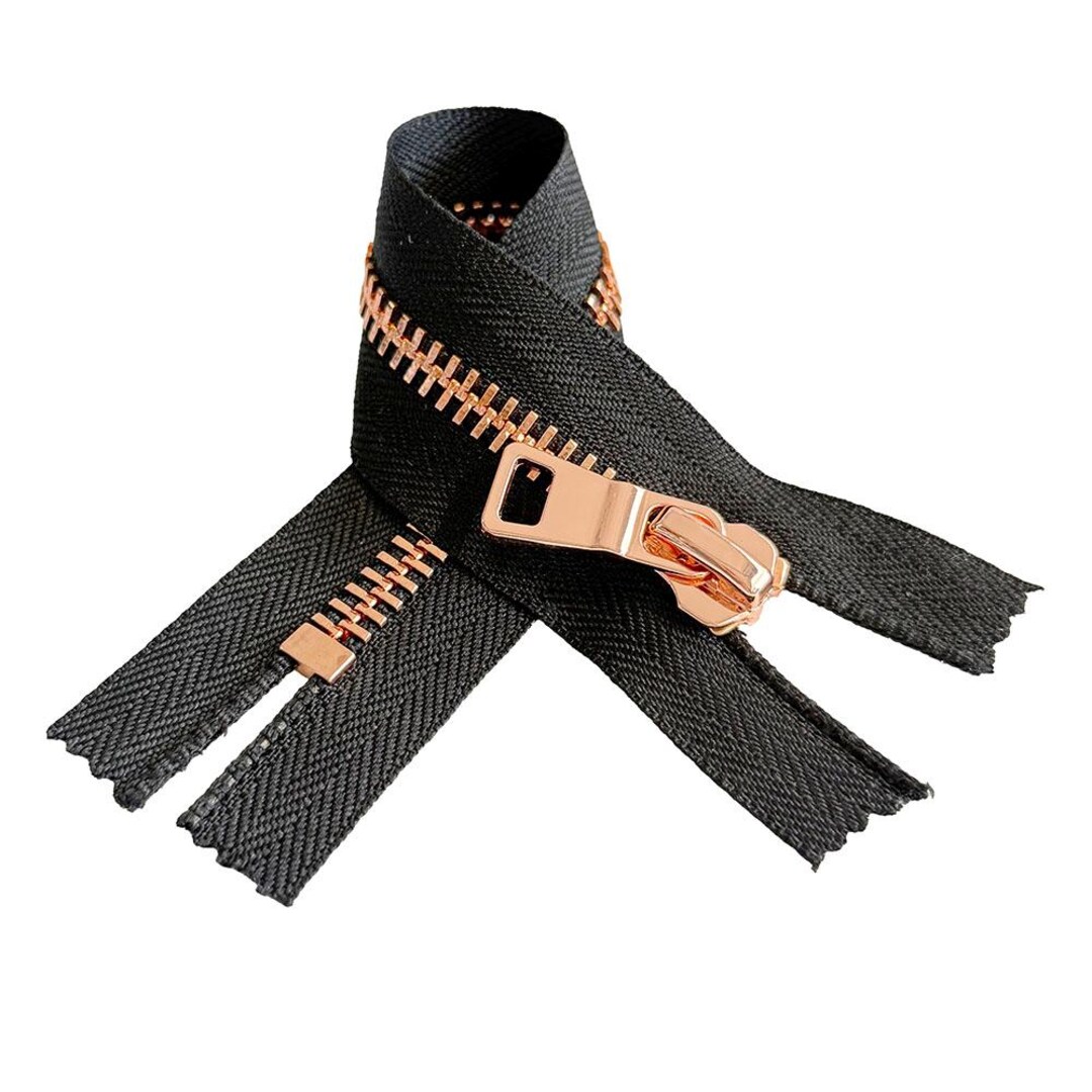 Rose Gold #8 Metal Zipper, Black Tape, Long Pull, Non-separating (4-36 ...