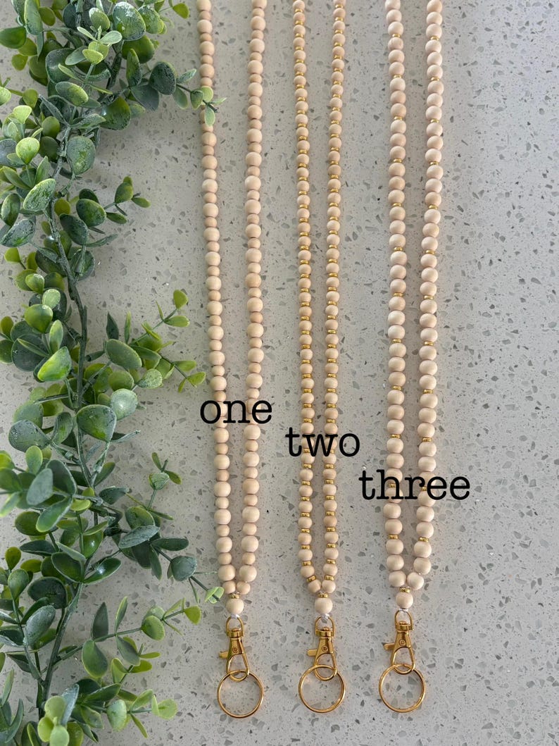 Wood and Gold Beaded Lanyard: Teacher ID Badge Holder - Etsy